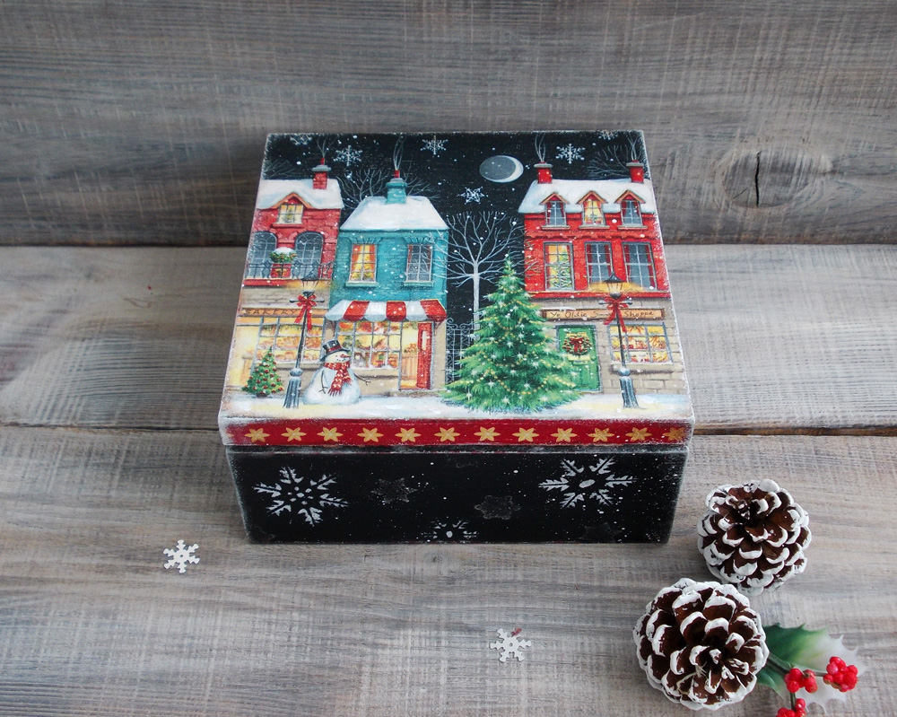 Christmas Festive Box of Wood for Tea or Decorations - Etsy