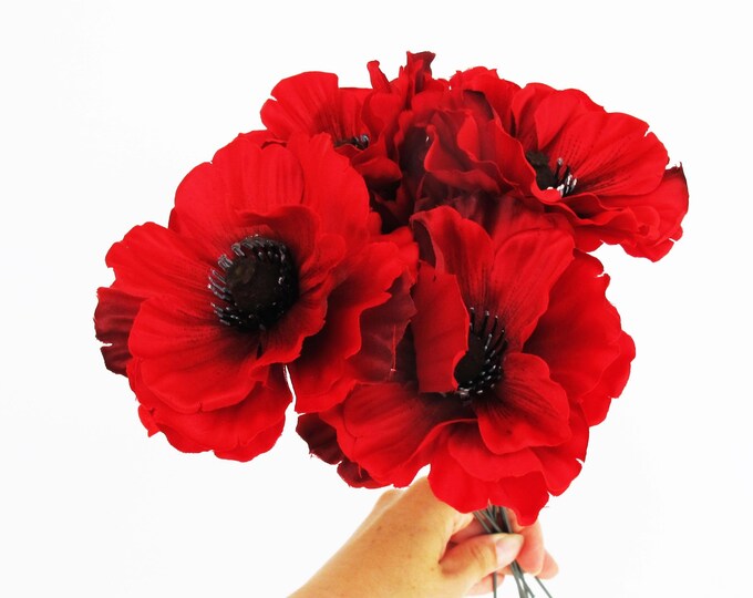 18 Red Poppies Artificial Flowers Silk Dark Red Poppy 4" Flower Floral ...