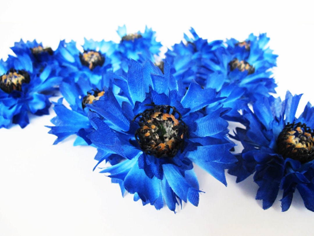 25 Silk Blue Cornflowers Bluebottle Wild Bouquet Artificial Flowers ...