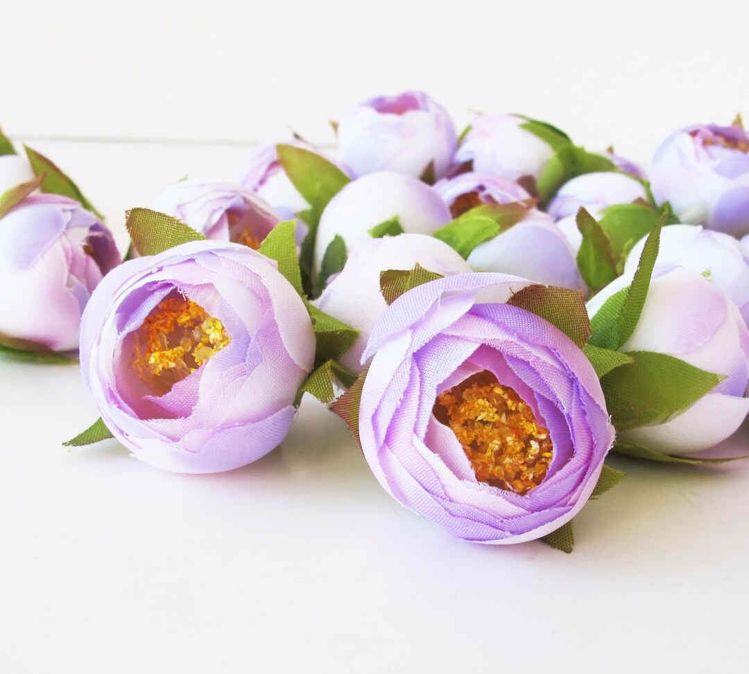 25 Soft Purple Ranunculus - Buttercup Heads Artificial Silk Flowers 1.2 ...