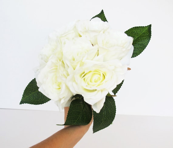 White Silk Roses Bouquet Artificial Silk Flowers Bouquets 7 | Etsy