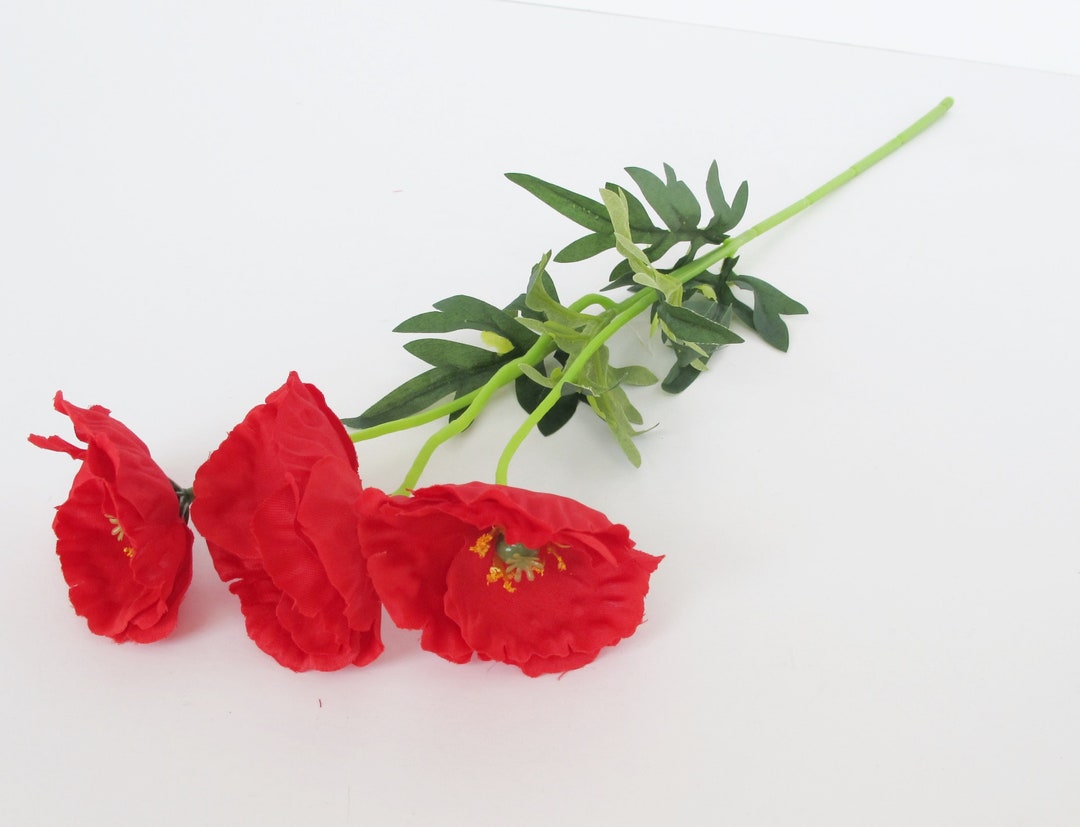 1 Poppy Stem - Artificial Flowers Silk Fabric Poppies Windflower ...