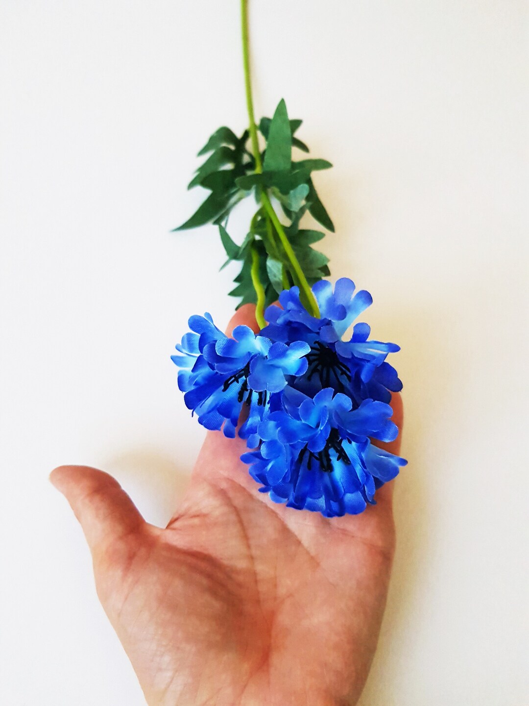 1 Light Soft Blue Cornflower Branch, Artificial Flowers Silk ...