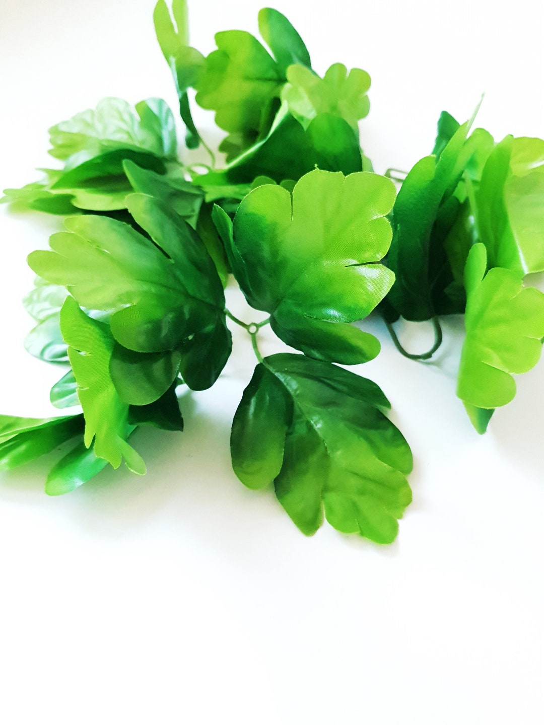Bulk 10 Triple Artificial Green Leaves, Grab Bag Leaf Stem, Fabric ...