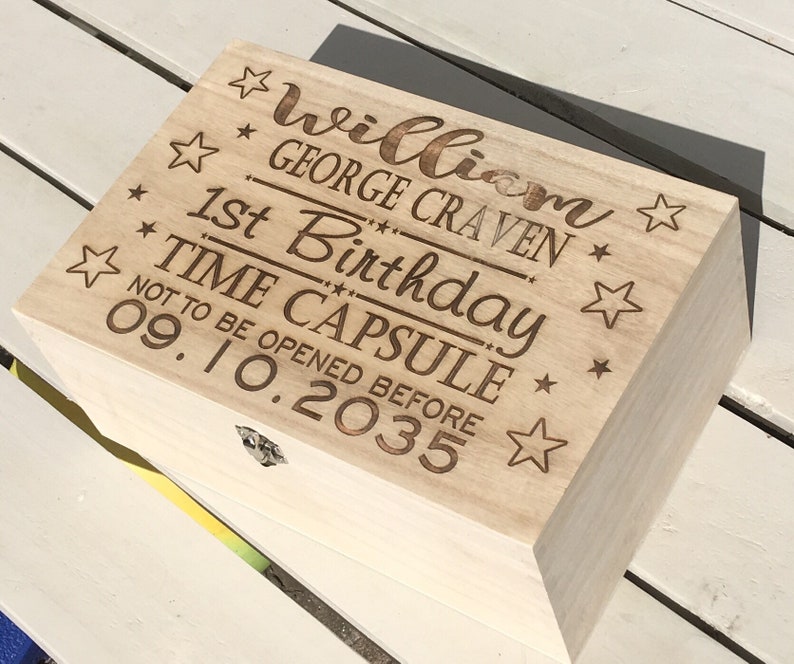 Engraved wooden baby box personalised memory box time | Etsy