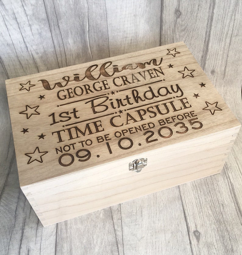 Engraved wooden baby box personalised memory box time | Etsy