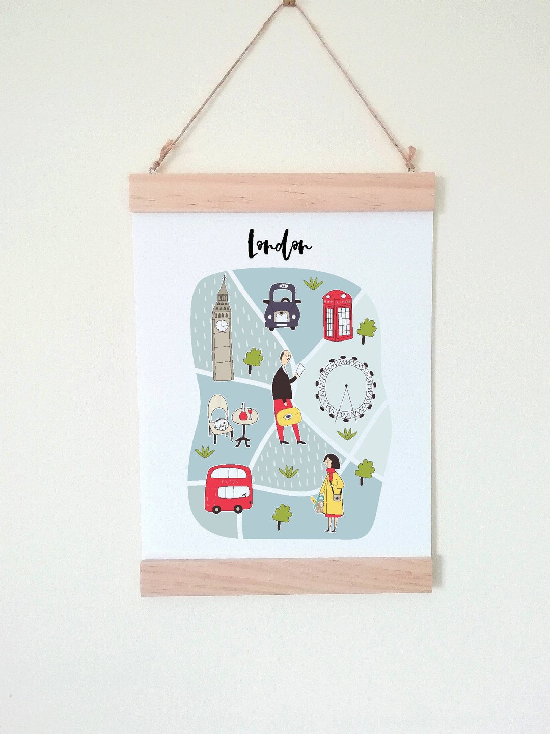London Map Art Wall Poster, A4 Wall Art, Wall Canvas Wooden Hanging ...