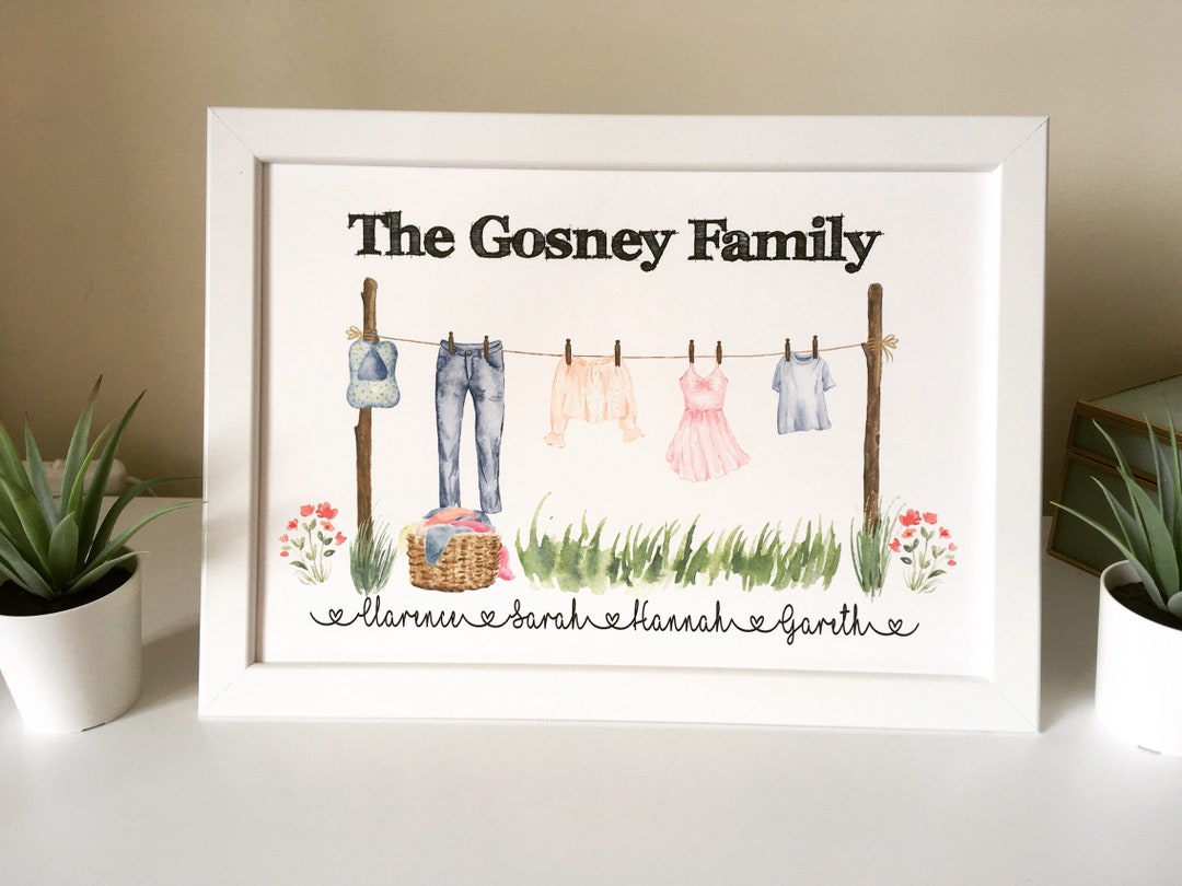 Clothes Line Family Personalised Framed Print - - Etsy UK