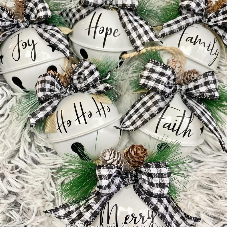 Black and White Buffalo Plaid Farmhouse Bell Ornament - Etsy