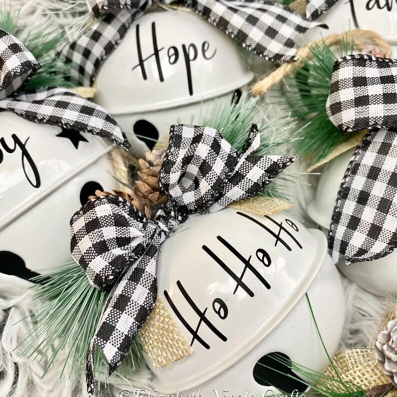Black and White Buffalo Plaid Farmhouse Bell Ornament - Etsy