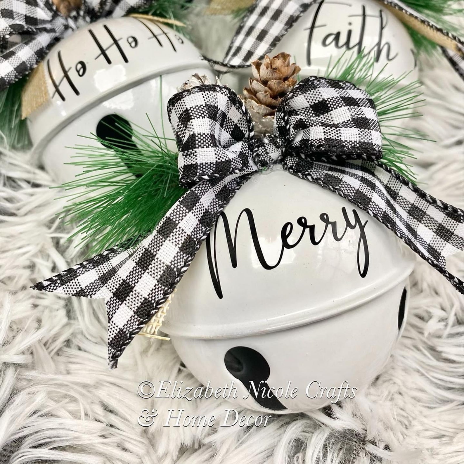 Black and White Buffalo Plaid Farmhouse Bell Ornament - Etsy