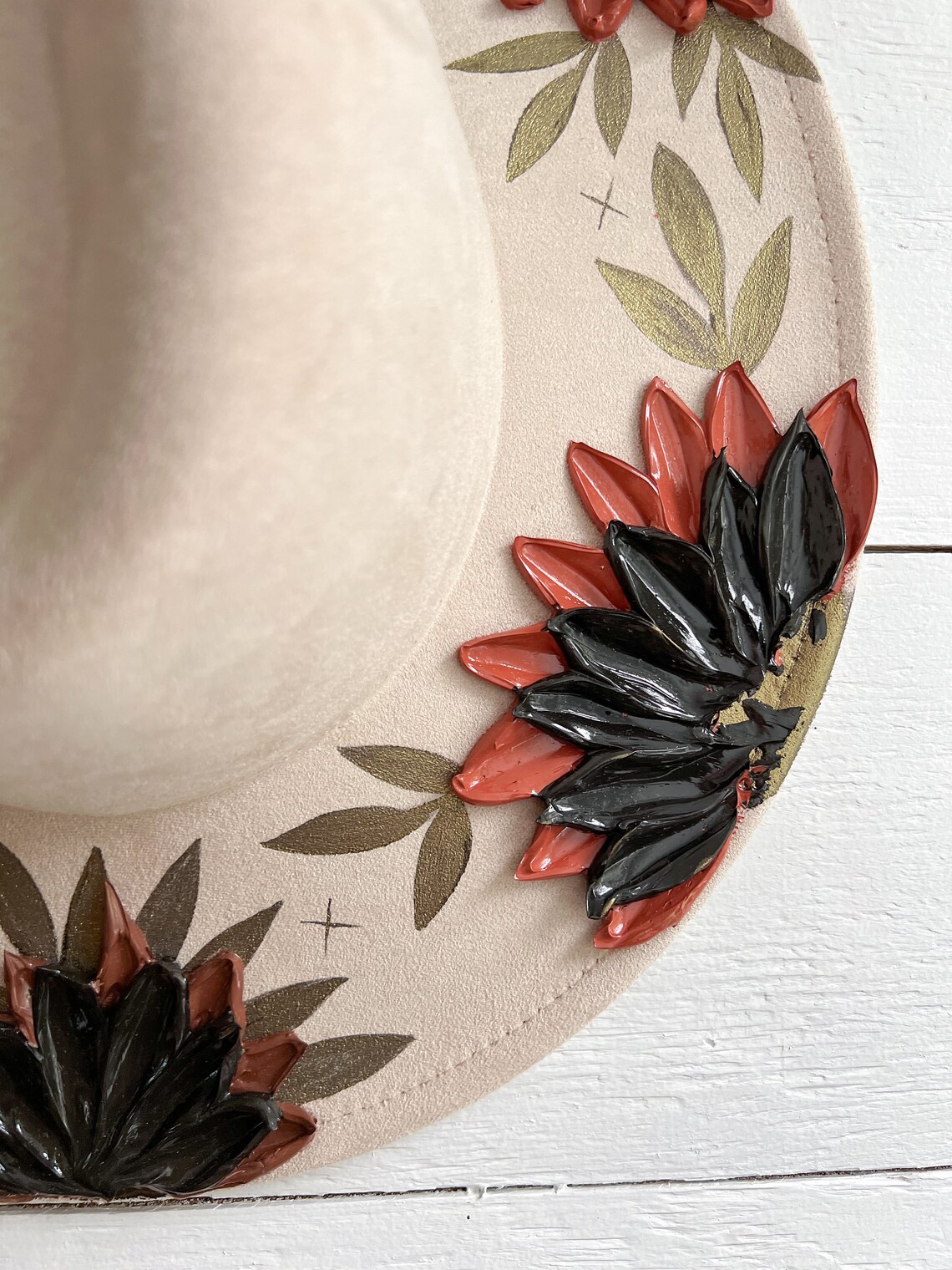 Flower Crown Hat - Rancher Hat Thick Paint Hat - Boho Wide Brim Hat ...