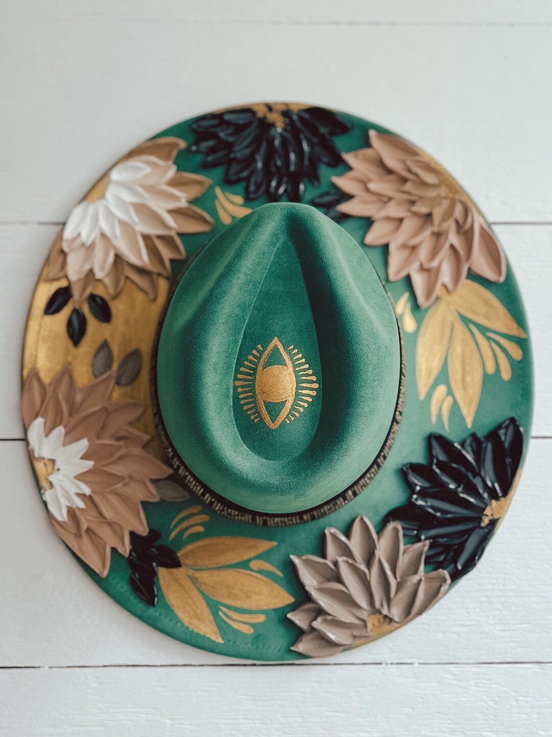 Flower Hat - Rancher Hat Thick Paint Hat - Boho Wide Brim Hat ...