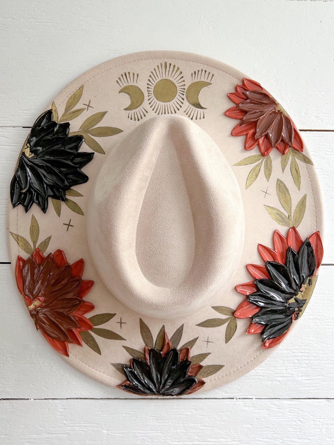 Flower Crown Hat - Rancher Hat Thick Paint Hat - Boho Wide Brim Hat ...
