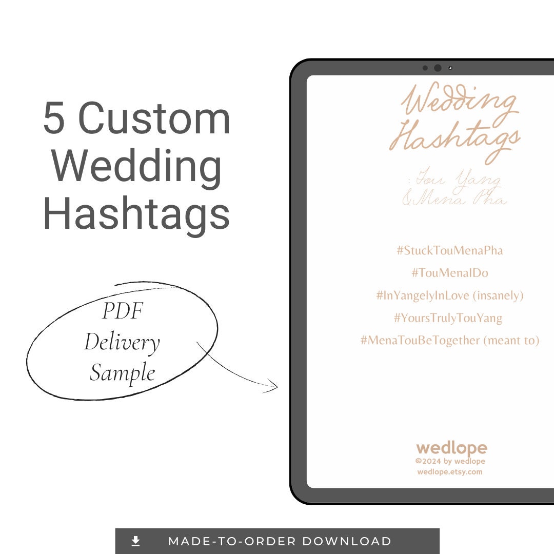Five Wedding Hashtags - Digital Custom Wedding Package. Personalized ...