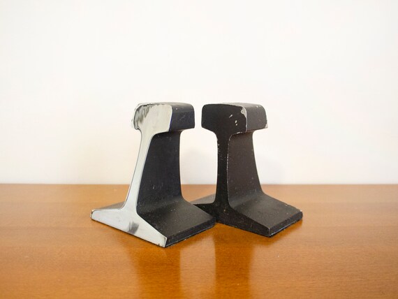 Mid Century Modern Rail Bookends Nickel Plate Railroad Tie | Etsy