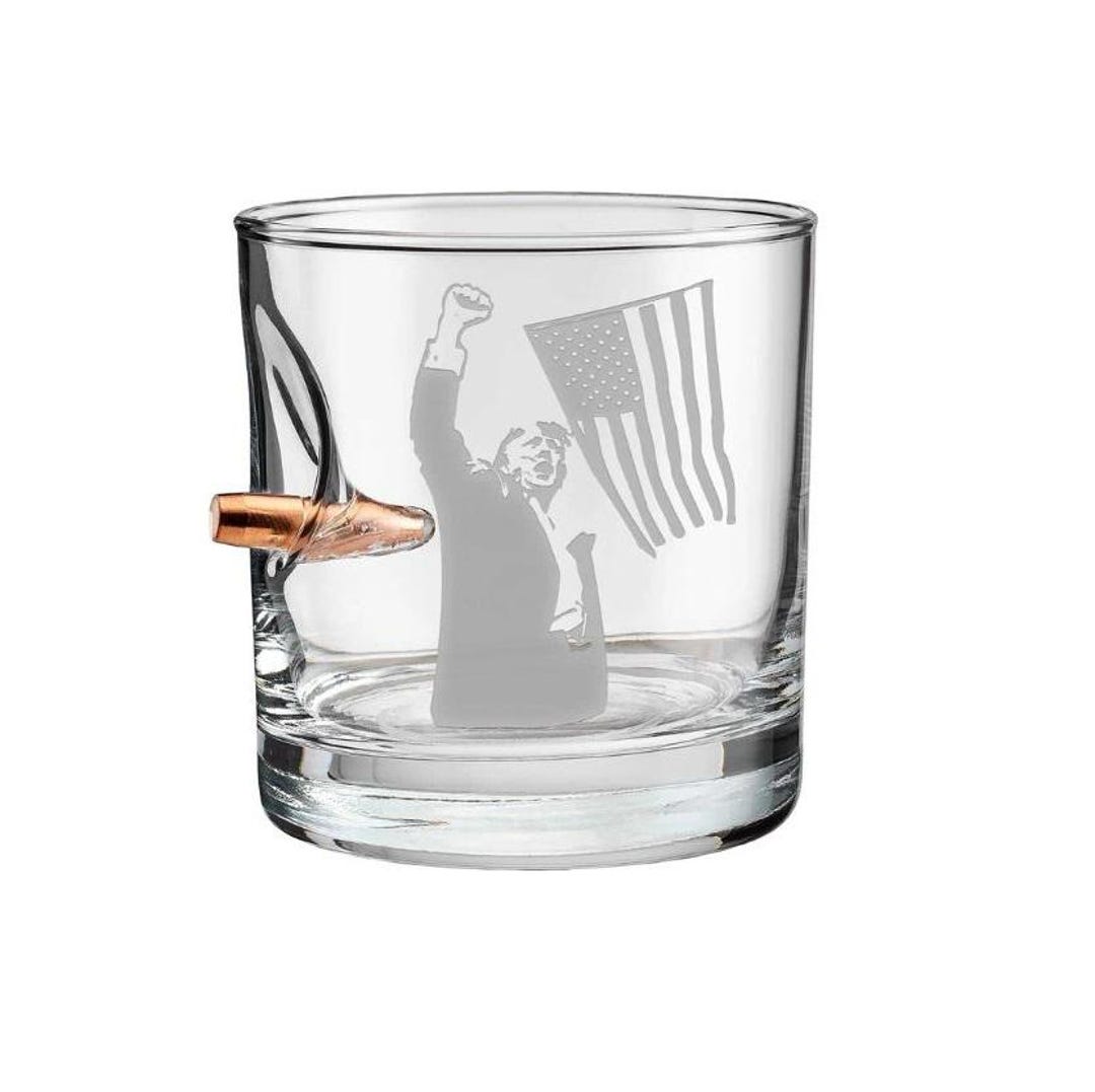 Trump Whiskey Rocks Glass 11oz, "silhouette", "bullet for Democracy ...