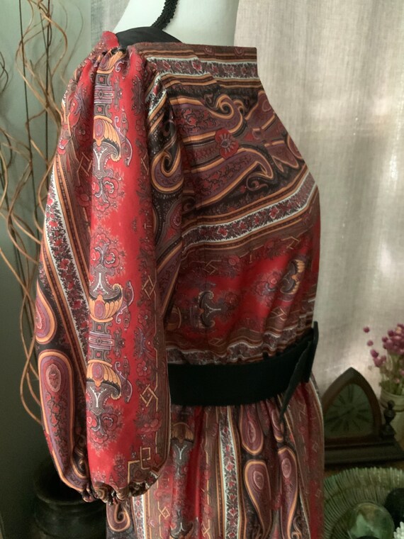 Vintage 70s Paisley Puff Sleeve Square Neck Dress - Gem