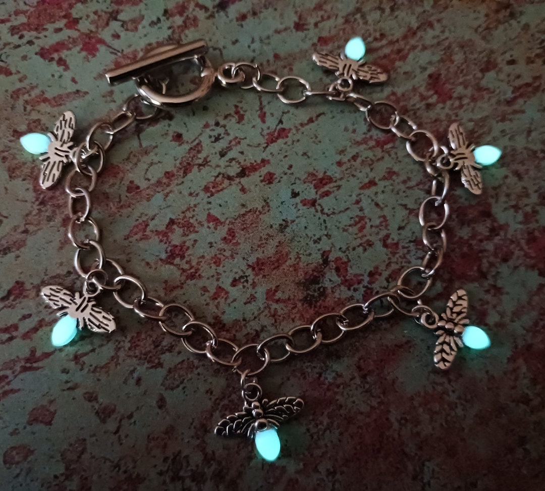 Blue Firefly/lightning Bug Bracelet With 6 Fireflies 8 Inches - Etsy