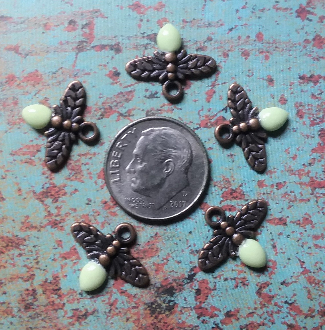 Glowing Firefly Charms Copper With White Abdomens 5 per Pack - Etsy