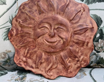 7.5 Ceramic Sun Face, Handmade Clay Wall Art, Pottery Decor, Yellow ...