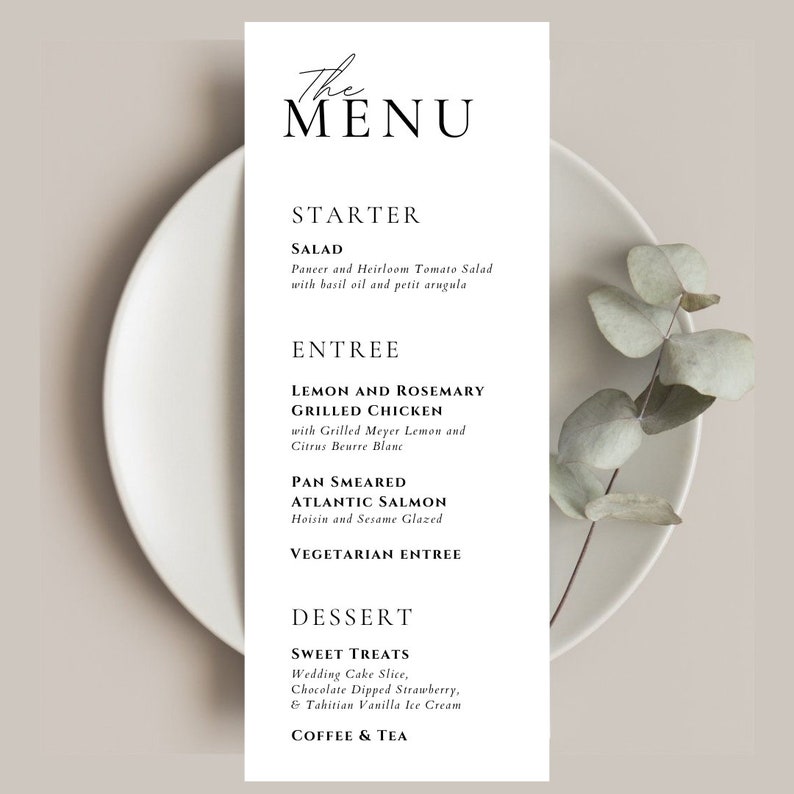 Bulk - Elegant Wedding Menus - Customizable - Etsy UK