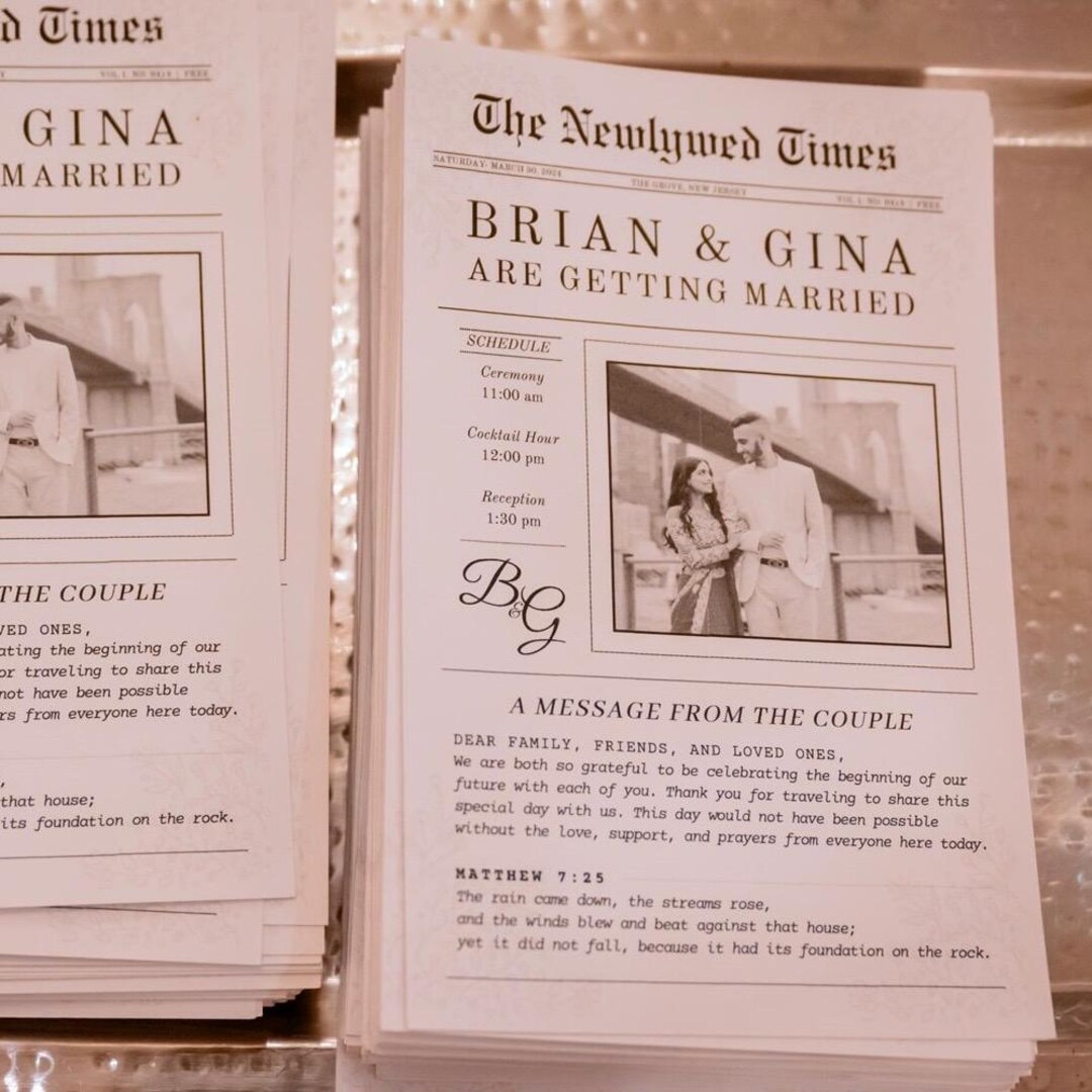 Personalized Wedding Newspaper Pamphlet on Thick Cardstock (4 Pages ...