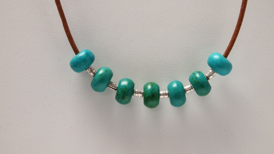 Boho Style Necklace in Sterling Silver ,turquoise and Natural Leather ...