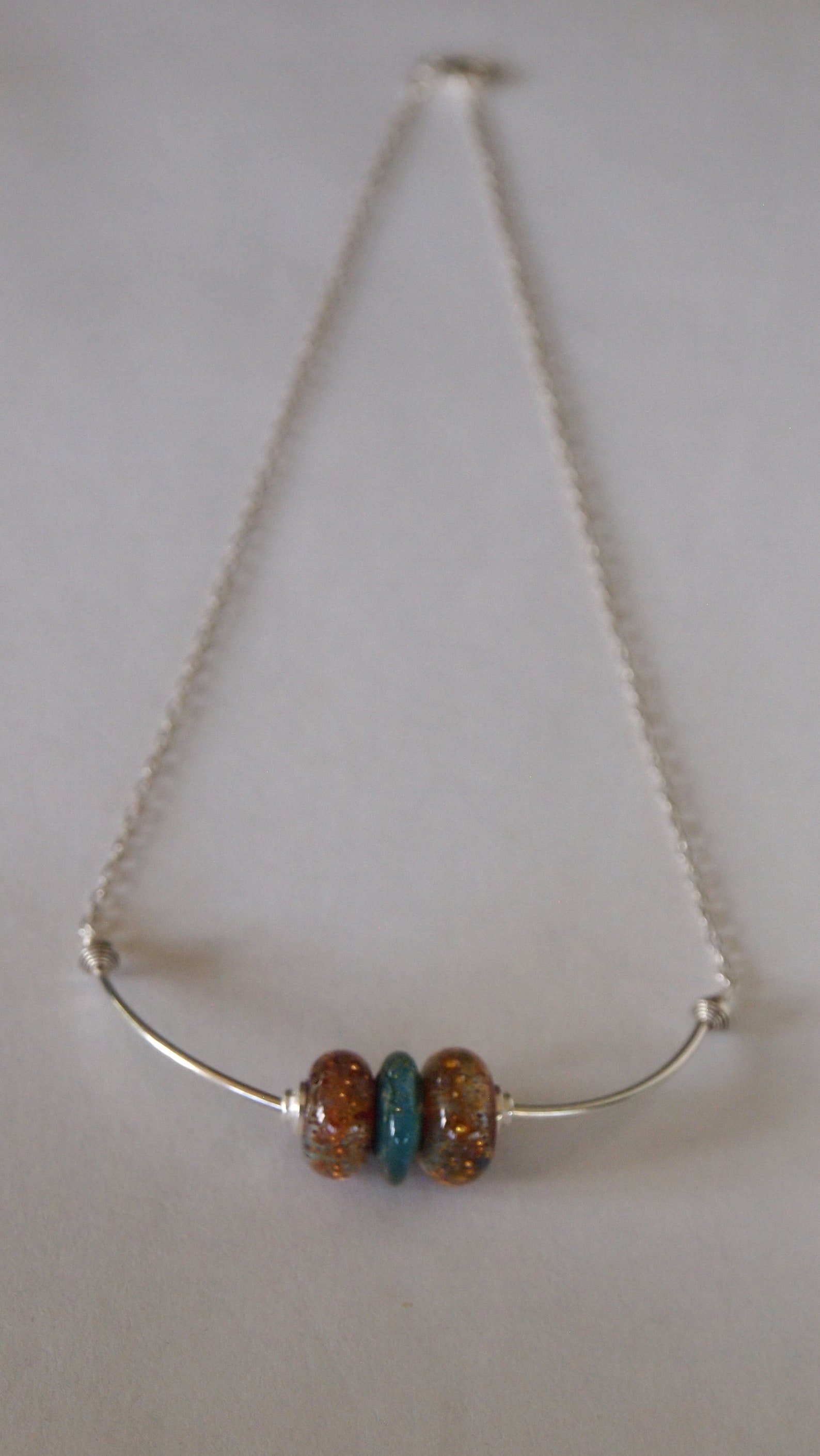 Delicate Sterling Silver Chain Necklace With Golden Brown and Turquoise ...