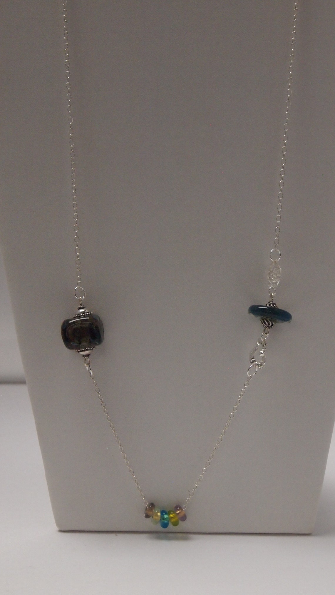 Delicate Long Sterling Silver Chain Necklace With Lampwork Crystal ...