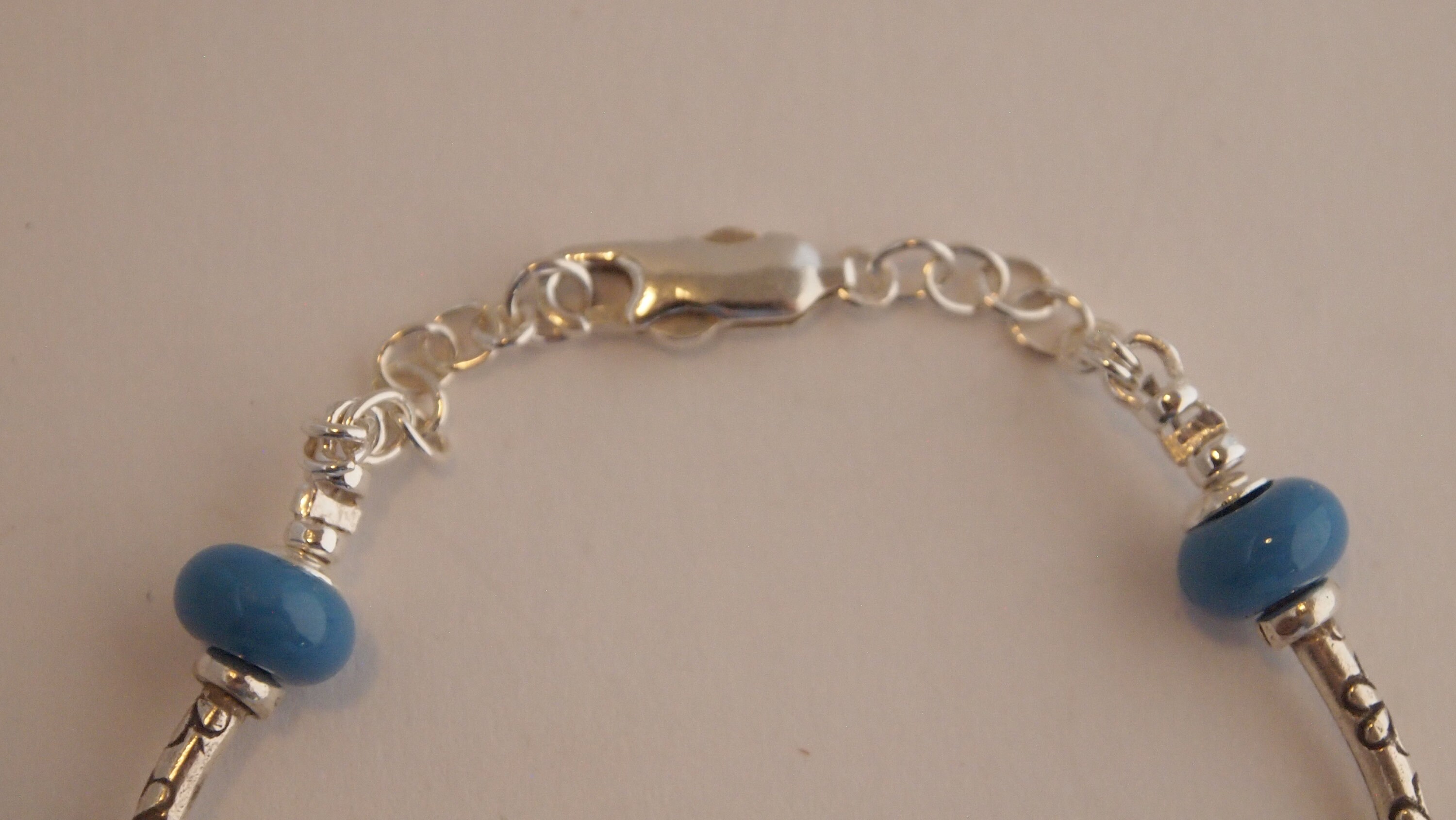Girls/extra Small Sterling Silver Bracelet With Pink and Baby Blue ...