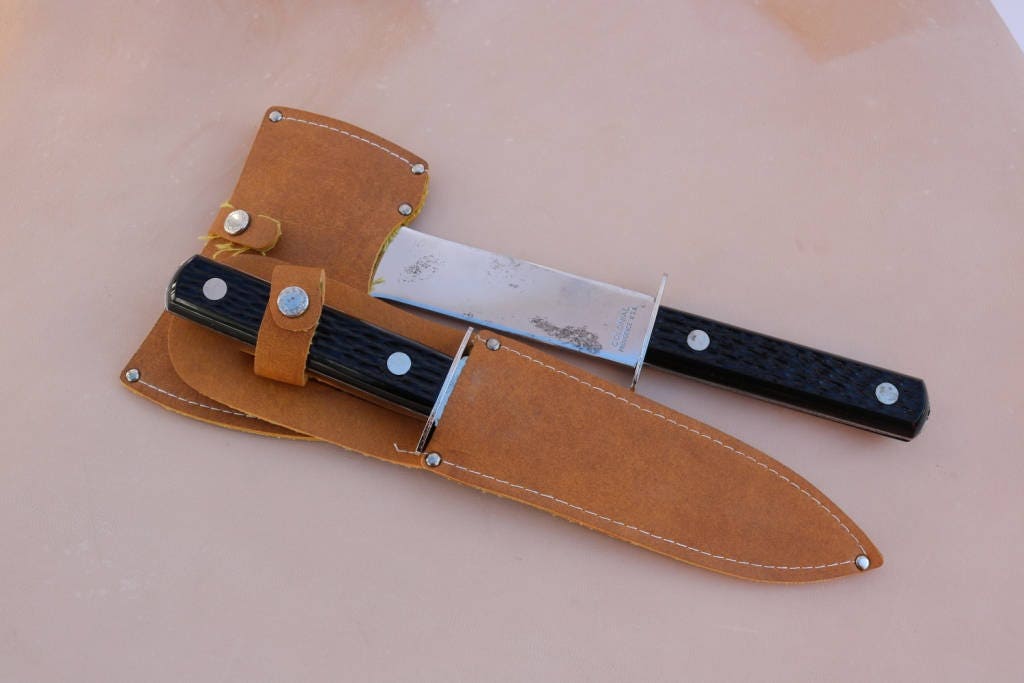 Vintage Colonial Fixed blade knife and matching Colonial hatcget set