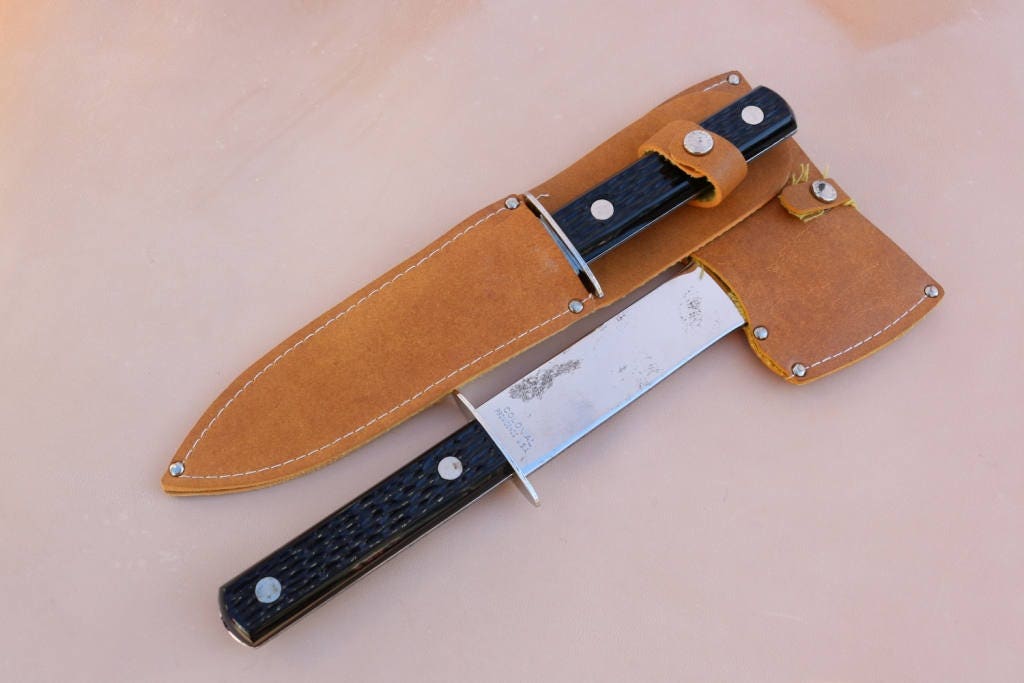 Vintage Colonial Fixed blade knife and matching Colonial hatcget set