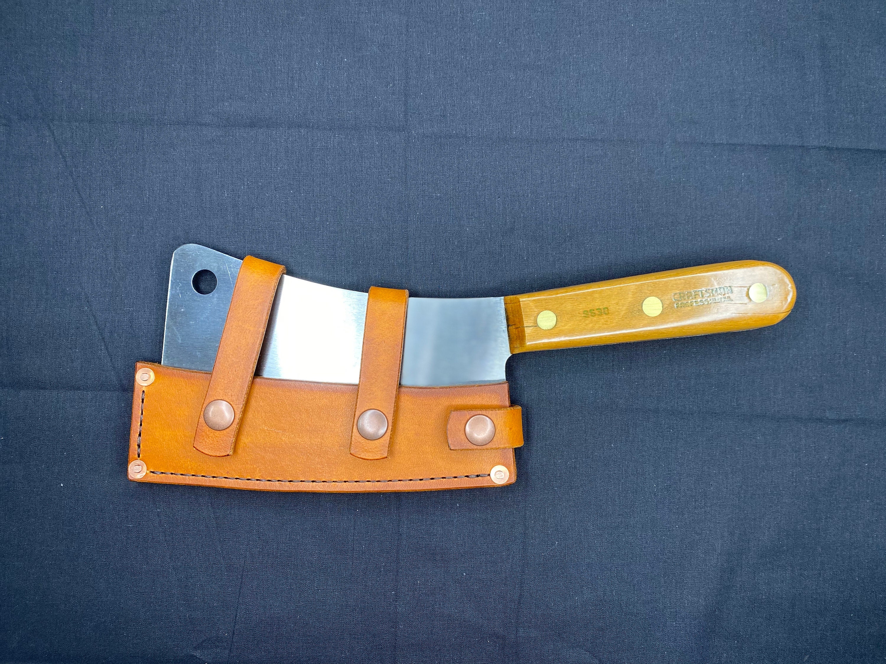 Vintage Craftsman Meat Cleaver with Handmade Leather Sheath