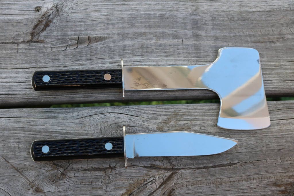 Vintage Colonial Fixed blade knife and matching Colonial hatcget set