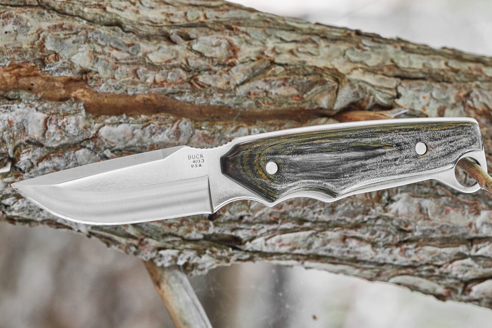 Buck 403 Fixed Blade knife with custom leather sheath