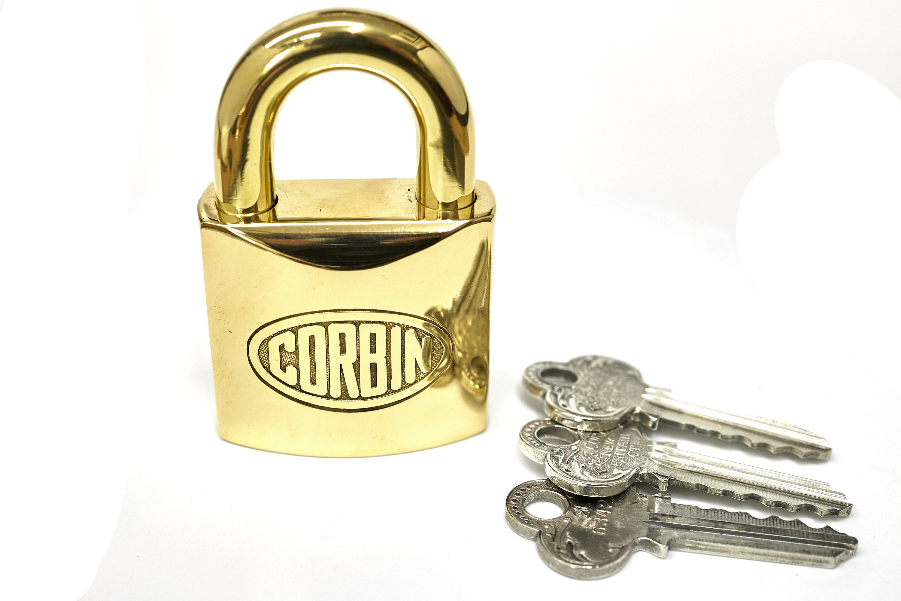 Vintage Corbin Brass Padlock with 3 keys