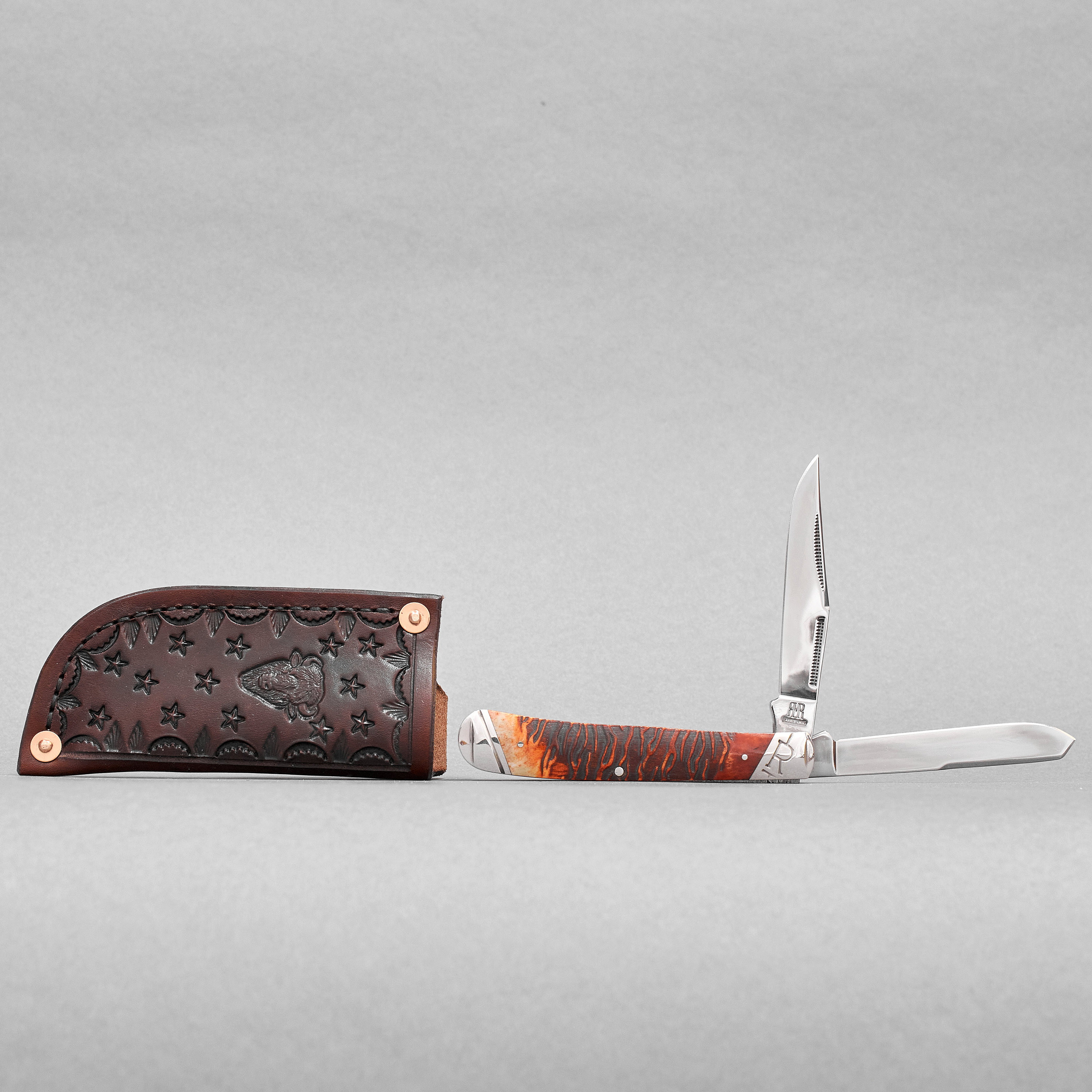 Handmade Leather Sheath with Trapper Pocket Knife