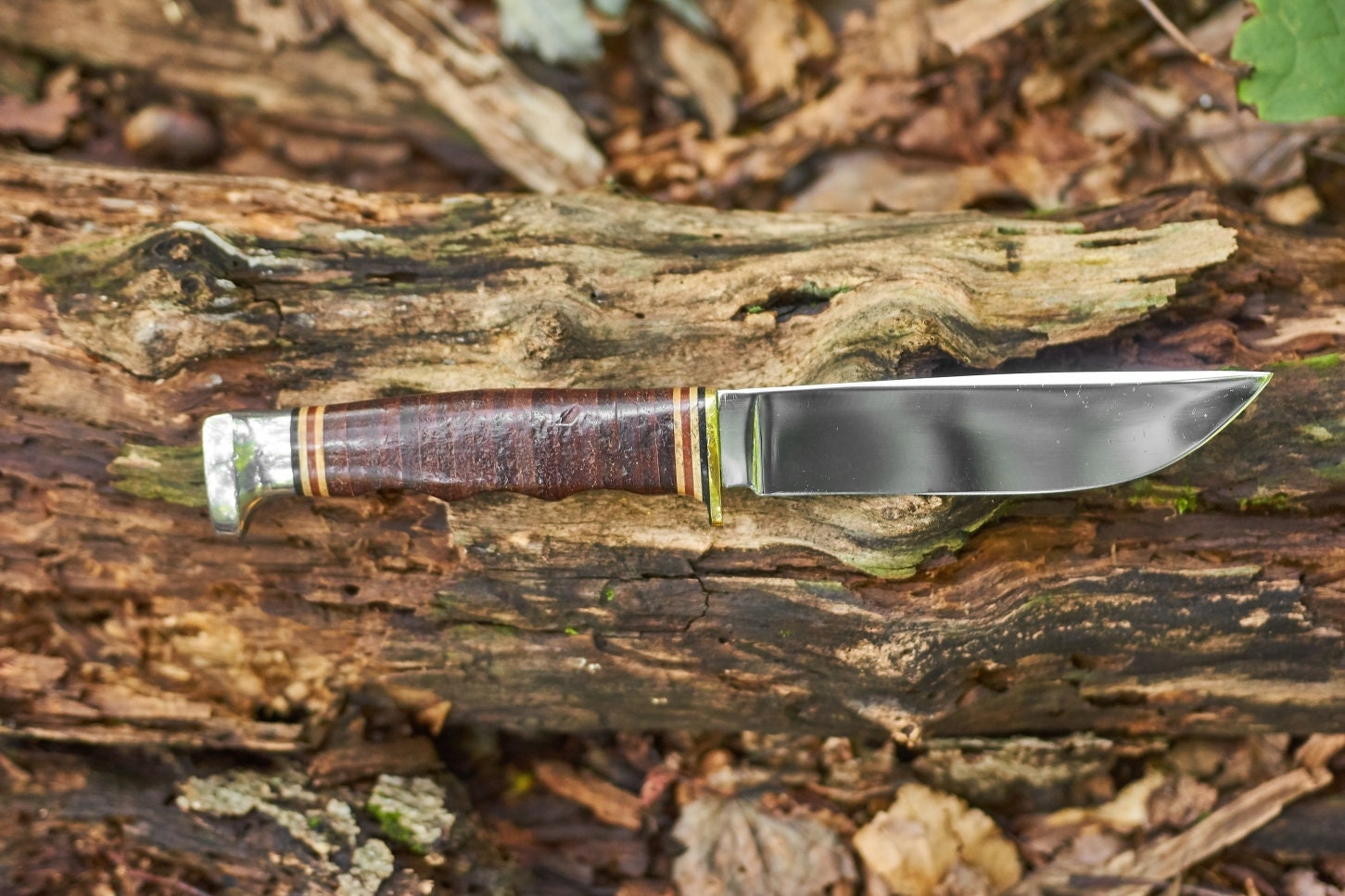 Vintage Kabar fixed blade knife with custom handmade leather sheath