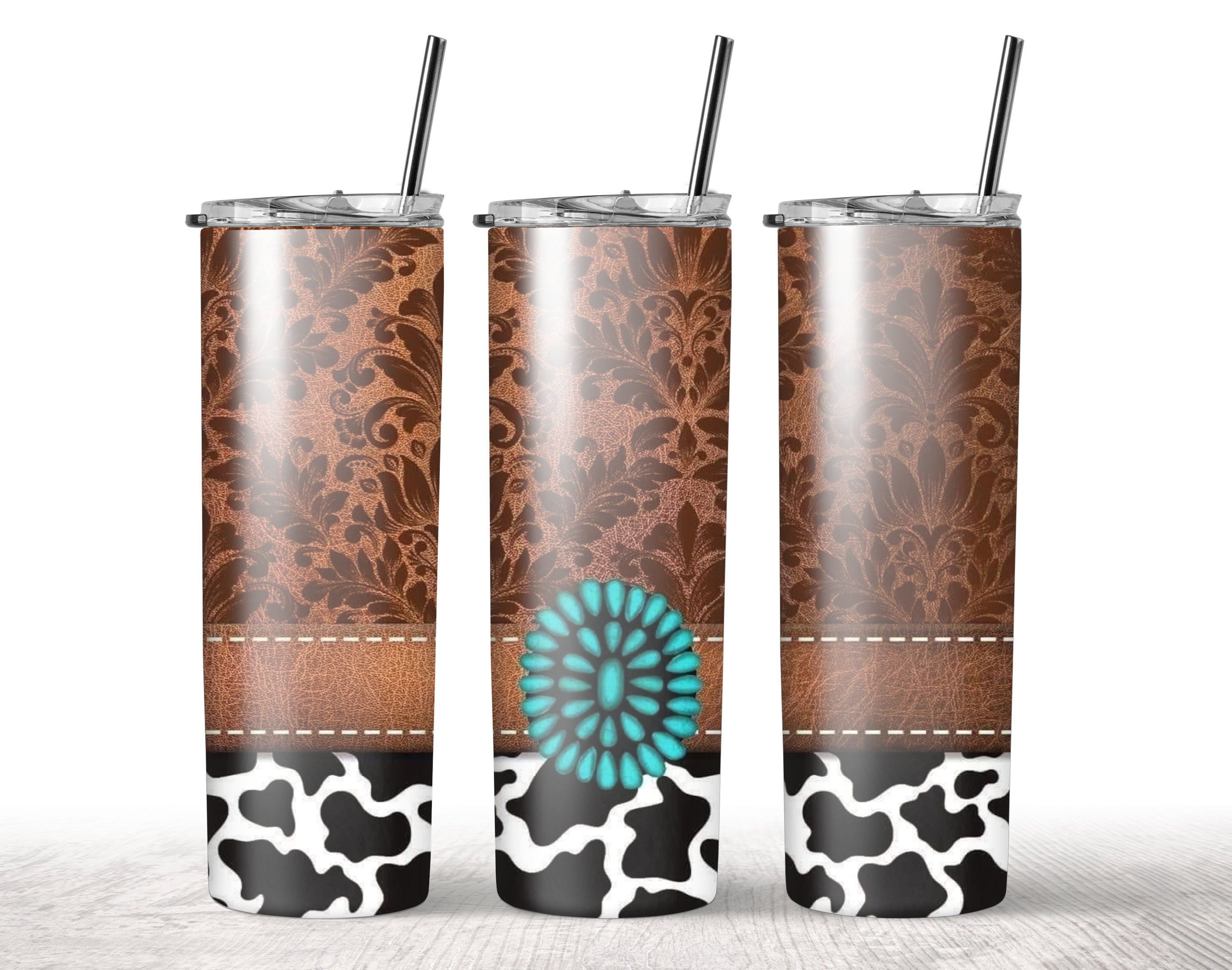 Turquoise Cow Print With Leather Stamping | Etsy