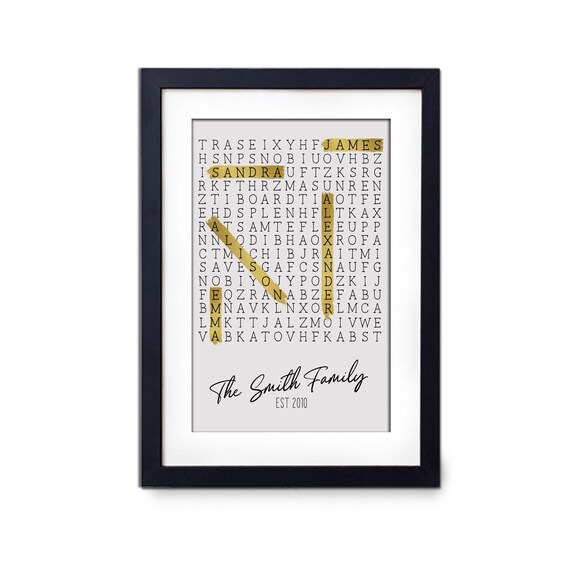Word Search Wall Art Personalised Family Names Print Gifts - Etsy