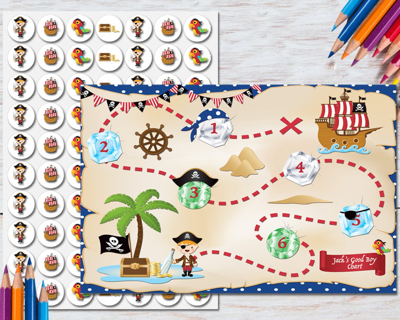 Reward Chart With Sticker Toddler Boy Pirate Homework - Etsy