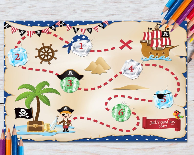 Reward Chart With Sticker Toddler Boy Pirate Homework | Etsy