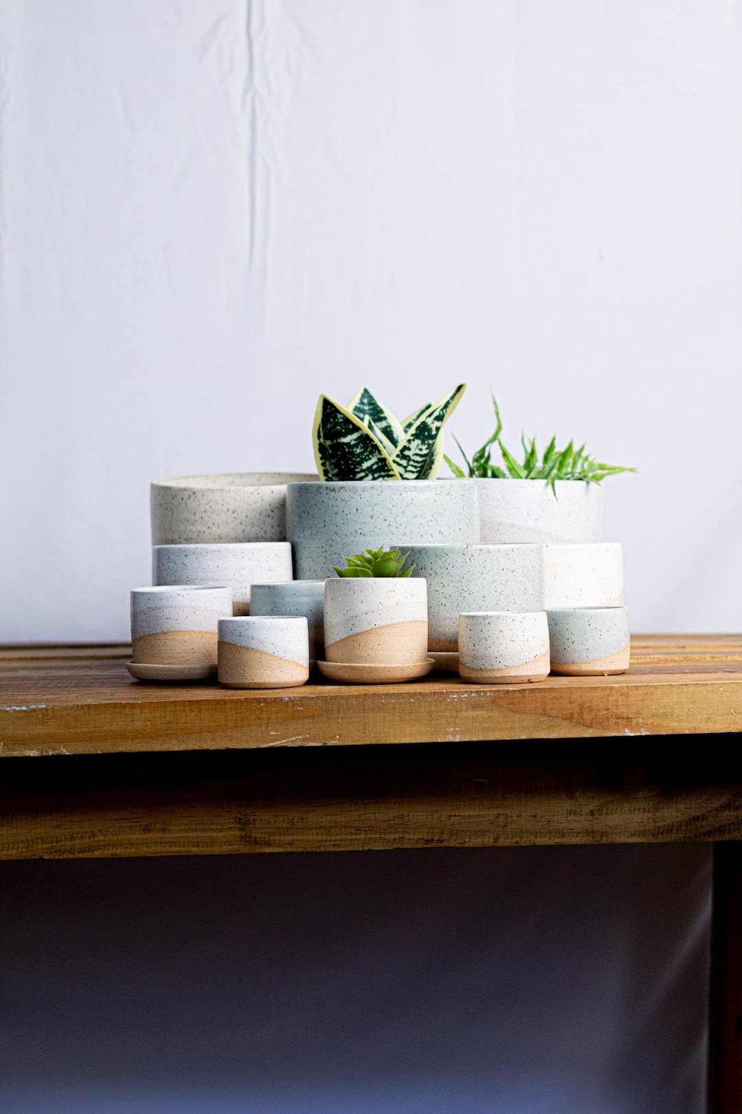 Round Bottom Planter and Saucer - Handmade Ceramic Planter- Size ...