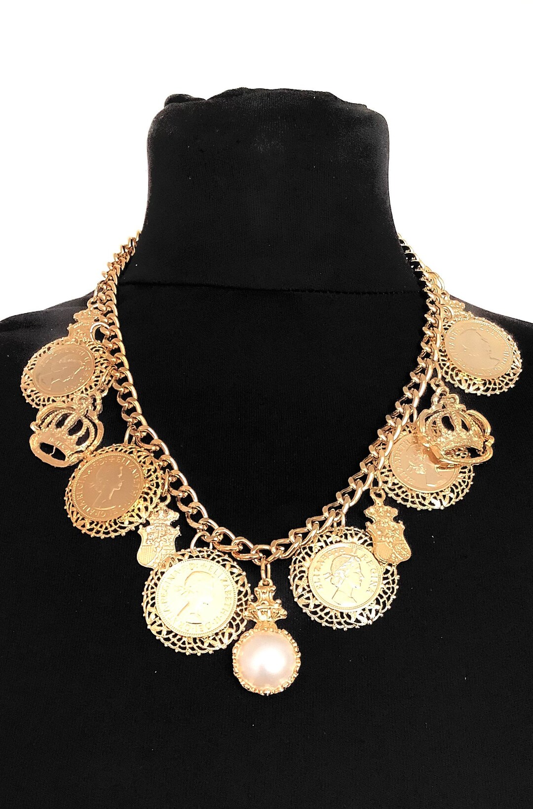 Vintage Gold Coin and Charm Statement Necklace - Etsy