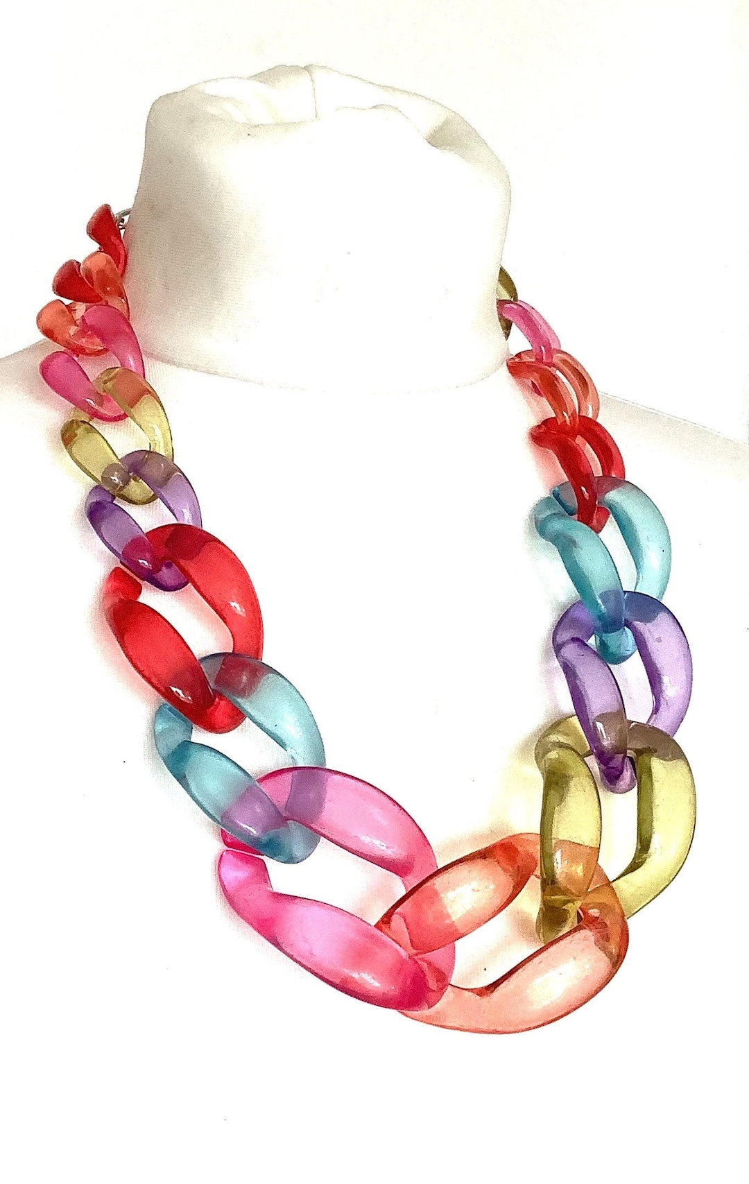 Chunky Multi-coloured Acrylic Chain Statement Necklace - Etsy