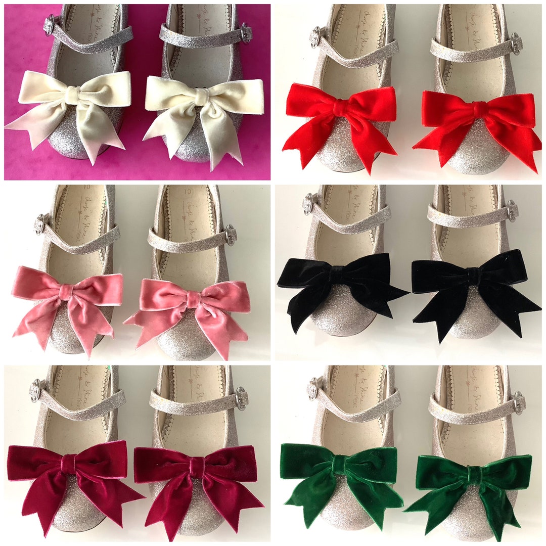 Girls Velvet Shoe Bow Clips Handmade 6 Colours - Etsy