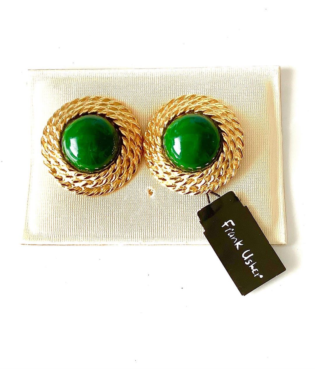 CLIP ON Vintage 80’s Green and Gold Earrings by Frank Usher New Dead ...