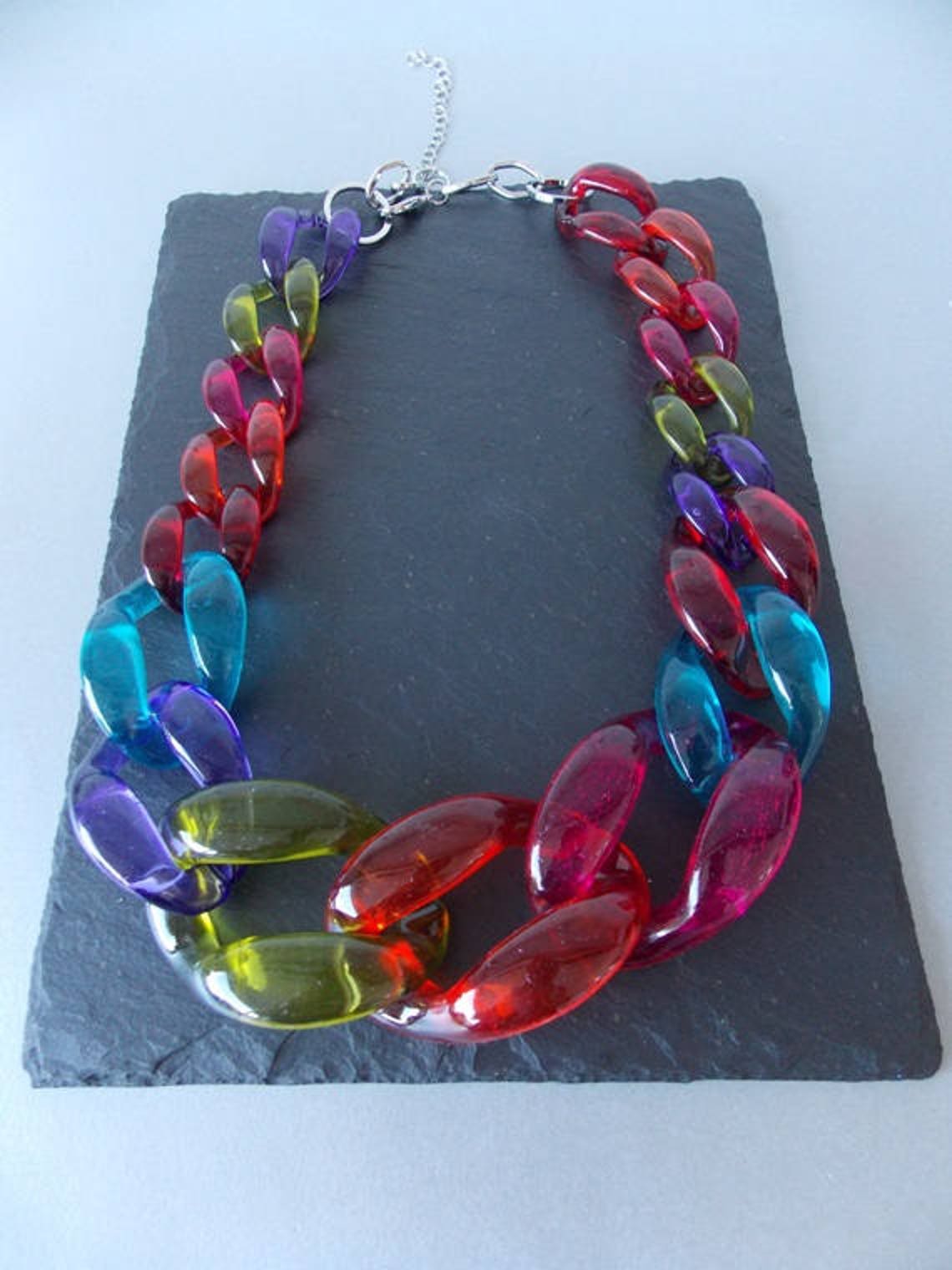 Chunky Multi-coloured Acrylic Chain Statement Necklace - Etsy
