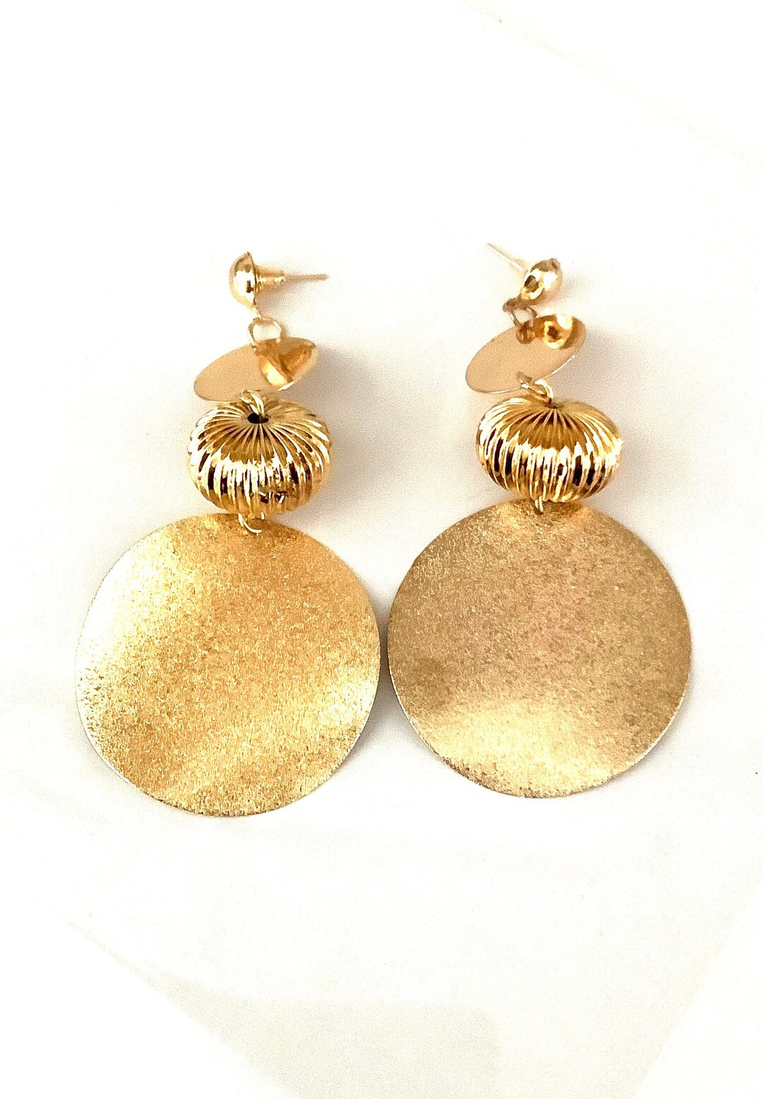Big Gold Disc Drop Handmade Statement Earrings - Etsy